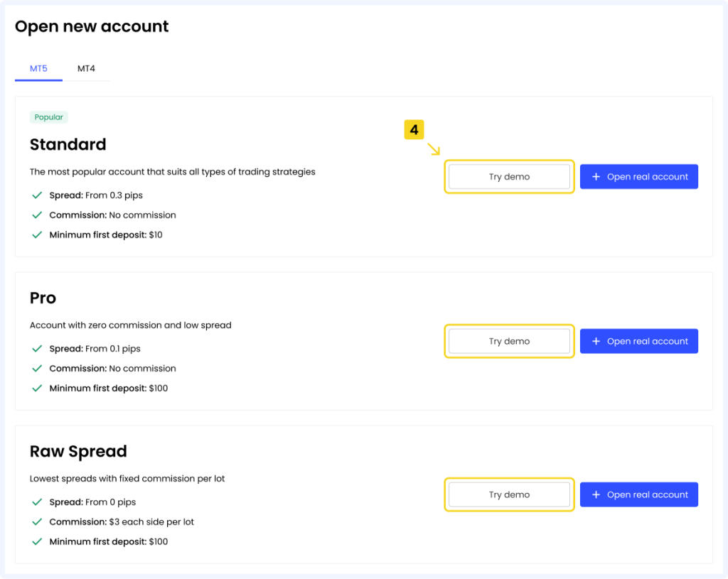 Opening a Demo account